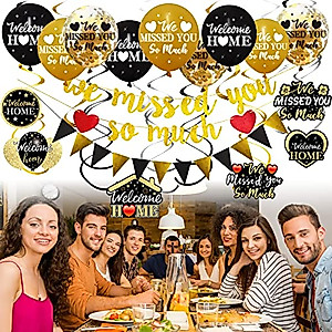 Welcome Home Decorations, 40Pcs We Missed You So Much Banner Balloon Hanging Swirls Kit, Gold Welcome Back Theme Sign Party Supplies, Homecoming Party Decor