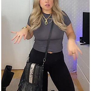 Montana West Fringe Purse Western Purses for Women Crossbody Bag Small Vegan Leather Cowhide Women's Crossbody Handbags Black RLC-L168BK