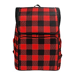 Naanle Chic Red and Black Buffalo Plaid Checkered Pattern Casual Daypack,College Student Bookbags Large Travel Multipurpose Bag Padded Laptop Bag Fits 15.6 inch Notebook