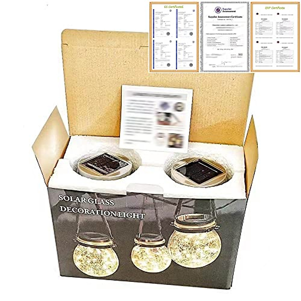 EternityFuture Garden Decoration Waterproof Solar Lantern, Value Pack of 2, Glass Bottle Jar, 30 LED Warm Lights, Unique Crack Pattern Ball Hanging Light