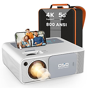 5G WiFi 1080P Projector 4K Supported - OSQ 800 ANSI HD Outdoor Movie with Bluetooth, 4P & ±50° Keystone, Zoom 50%, 300'' Home Cinema Video Support PPT, PS4, TV Stick, Laptop, Phone, white (O-410)