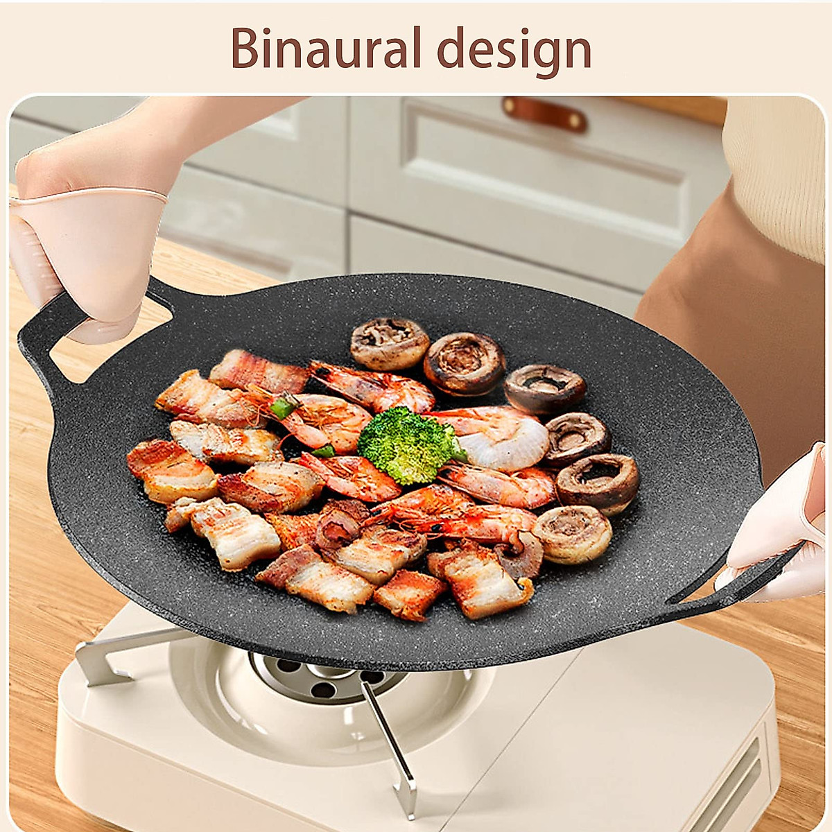 Rwoora Grill Pan,13 Inch Non-stick Baking Pan+Brush+dry Cloth,Barbecue Pot Outdoor Camping Grill Plate Fry Pan for Stove Tops &Induction Compatible (30cm/12inch)