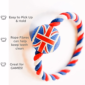 PET LONDON British Union Jack Rope Ring and Tennis Ball Dog Toy-English UK Colours for Dogs