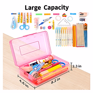 Sooez 3 Pack Pencil Case, Large Pencil Box Case, Clear Crayon Marker Box Bulk, Hard Plastic School Supplies with Snap-tight Lid, Stackable Storage Container Art Craft Organizer for Bead Pens