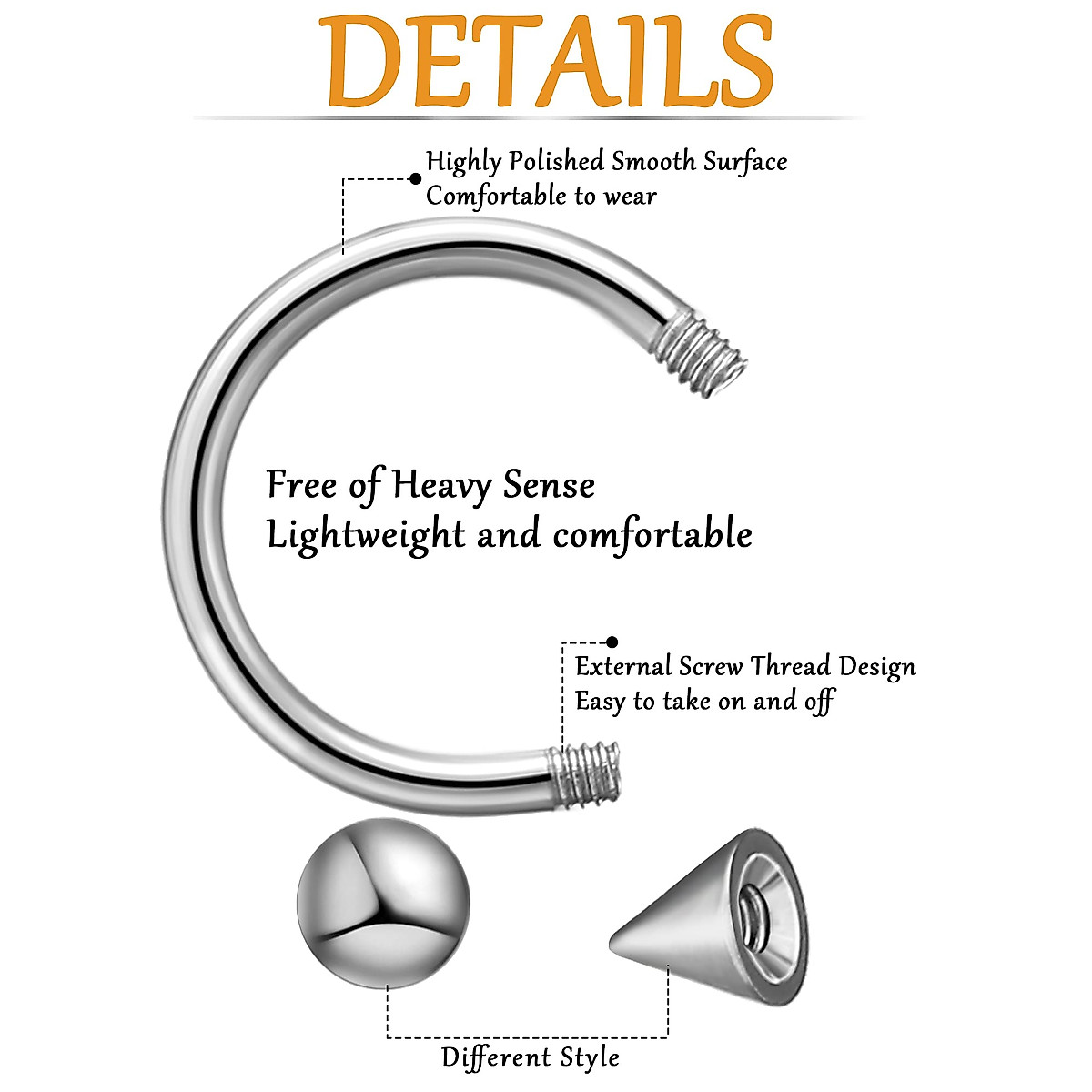 Jexine 120 Pcs Septum Rings Piercing Nose Horseshoe Rings for Women Men Cartilage Tragus Earrings Stainless Steel Acrylic, Multi Styles