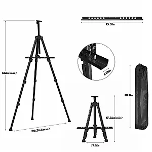 Easels for Painting Canvas, Aredy 66" Art Easel for Drawing, Portable Painting Easel Stand, Metal Table Top Easel (2 Pack)