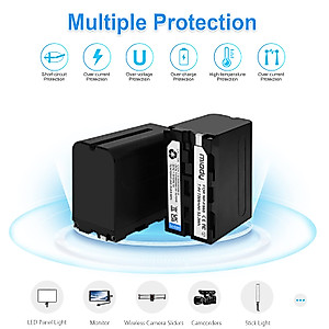 Miady 2 Pack Replacement Sony NP-F970 Battery and Dual USB Charger for Sony NP-F970 NP-F930 NP-F950 NP-F960 NP-F550 NP-F530 NP-F330 NP-F570 Battery and Sony Handycam(Type C & Micro USB Ports)