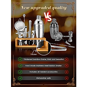Bartender Kit, TNCO Cocktail Shaker Set with Stand,Bar Set Drink Mixer Set with All Essential Bar Accessory,Martini Mixer Cup with Muddler,Jigger, Strainer,Ice Tongs,Spoon,Liquor Pourers,Ice Filter