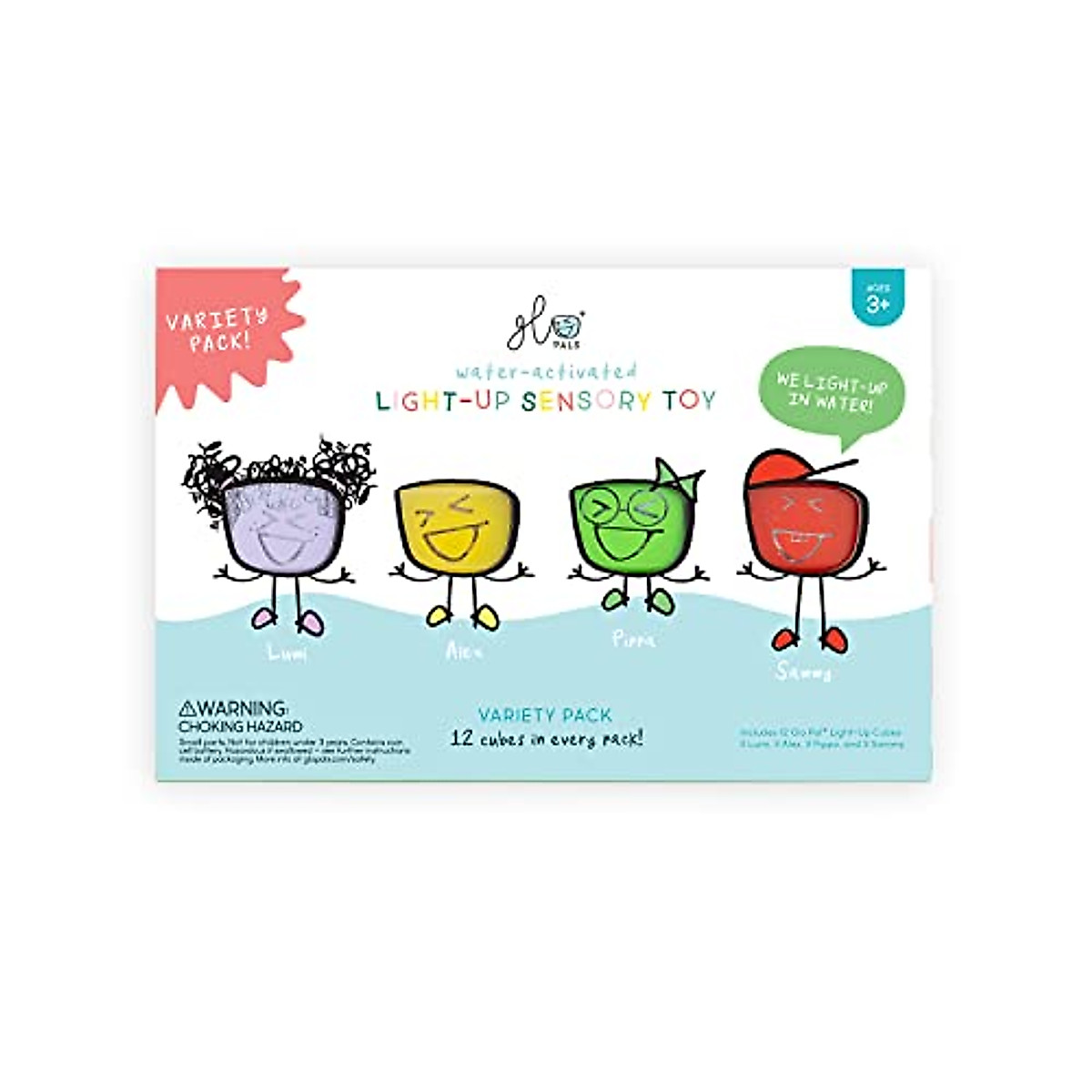 Glo Pals Water-Activated Light-Up Cubes for Sensory Play – 12 Pack