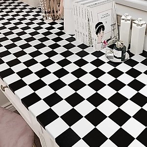 YENHOME Removable Checkered Wallpaper Small Checkered Peel and Stick Wallpaper Neutral Black and White Checker Contact Paper Waterproof Wallpaper for Bathroom Countertops Walls Thick Matte 17.7"X80"