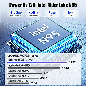 KAMRUI AK1 Plus Mini PC with Windows 11, Intel 12th Alder Lake N95 (Up to 3.4GHz), Mini Desktop Computers 8GB DDR4 256GB SSD Support 4K Display, WiFi/BT 4.2 for Business, Office, Home Server