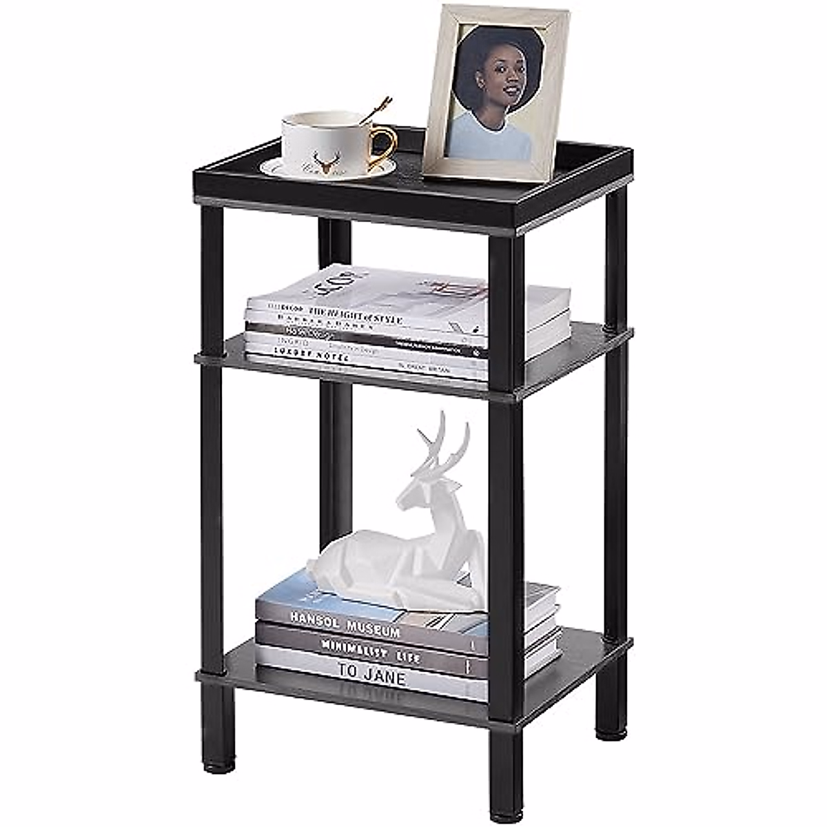 ZEXVIDA Side Table for Small Spaces,3 Tier End Table Under Desk Storage with Storage Shelf, Small Bedside Table,Nightstand for Living Room, Bedroom, Office,Grey