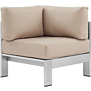 Modway Shore Aluminum Outdoor Patio Corner Chair in Silver Beige