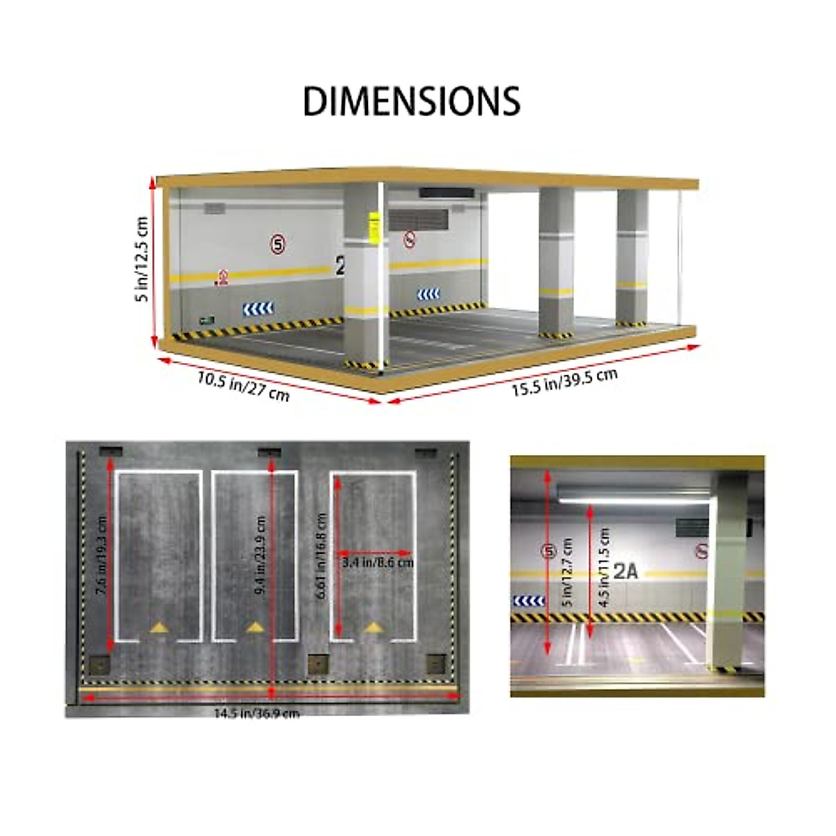 Display Case for Cars with Acylic Cover and LED Lighting for 1/24 Scale Diecast Car, Lego Cars Speed Champions 76908 76907 76901 76910 76909 76895, Model Cars, 3 Parking Space (2A)