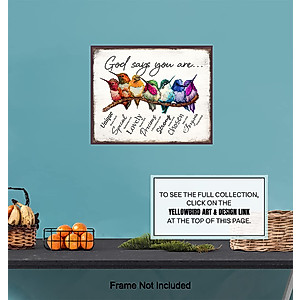 God Says You Are Hummingbirds Wall Art & Decor - Religious Scripture Encouragement Gift for Women - Psalms Bible Verses - Motivational Family Art - Inspirational Positive Quotes Christian Affirmations