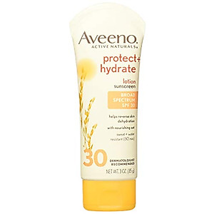 Aveeno Protect + Hydrate Moisturizing Sunscreen Lotion with Broad Spectrum SPF 30 & Antioxidant Oat, Oil-Free, Sweat- & Water-Resistant Sun Protection, Travel-Size, 3 oz (Pack of 2)