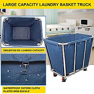 Commercial Laundry Cart,10 Bushel (350L) Large Industrial Rolling Laundry Cart Hamper with 4 Inch Wheels,Heavy Duty Laundry Baskets with Stainless Steel Frame, 260 LBS Weight Capacity