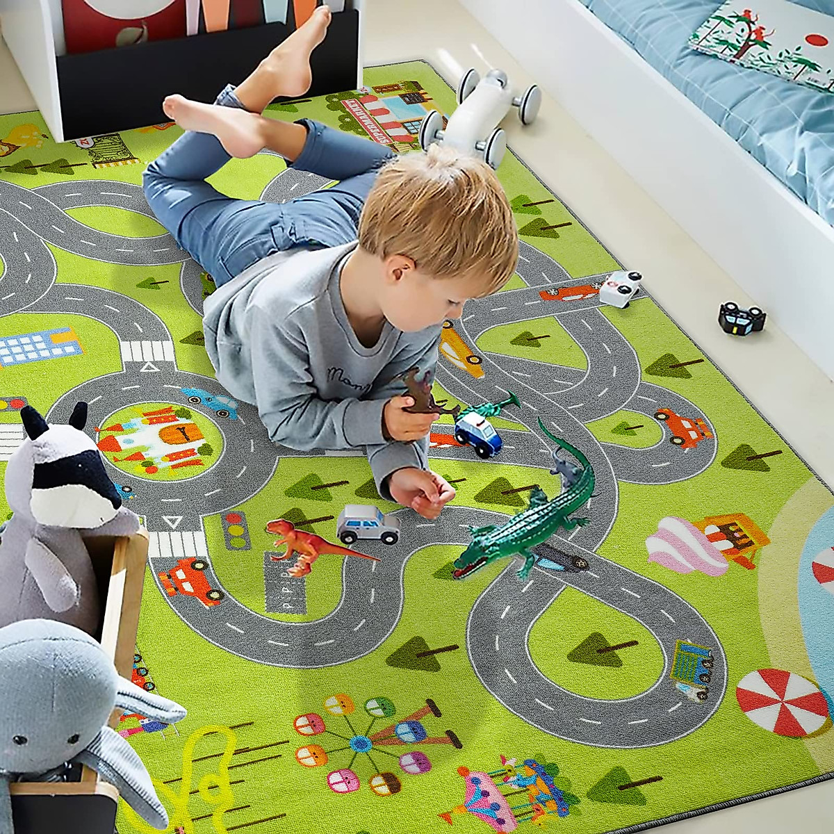 HOMORE Kids Play Mat Rug, Fun and Educational City Play Rug for Hot Wheels Track Racing and Toys, Kids Carpet Playmat Area Rug for Children Bedroom Play Room Nursery, 3x5 Feet