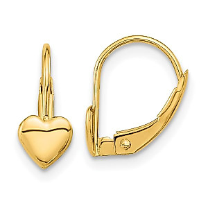 14K Yellow Gold Heart Love Drop Dangle Earrings