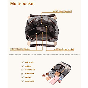 Women Printing Canvas Shoulder Bag Casual Hand Bags Purse Retro Tote Bags (Gray)