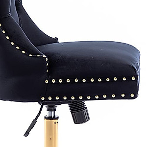 Guyou Black and Gold Vanity Chair Upholstered Velvet Home Office Desk Chair Swivel Desk Chair with Tufted Buttons for Bedroom (Black)