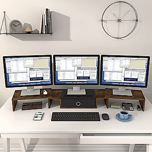 WESTREE Triple Dual Monitor Stand Riser with Drawer,Extra Large Adjustable for 2~3 Monitors,Solt for Phone & Tablet, Desktop Organizer Stand for Computer,Laptop,Printer,TV