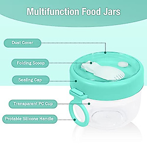 Overnight Oat Containers with Lids and Spoons 2PCS, 20oz Portable Plastic Yogurt Jars, Leak-proof Large Capacity Dessert Cups for Yogurt Breakfast On The Go Cups, Oatmeal Jars Snack Containers