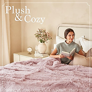 The Connecticut Home Co Bedding Blanket, King 108x90, Soft Plush Shag and Sherpa, Warm Throws for Bed, Gift for Women, Bedroom Luxury Home Decor Accent Blankets for Couch Sofa Chair, Dusty Rose