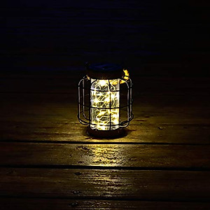 2 Pack Black Solar Lanterns Outdoor Waterproof Landscape Solar Lights for Garden Yard Porch Fence Patio Tree, 20 x Mini Warm White LEDs, Hemp Rope Handle