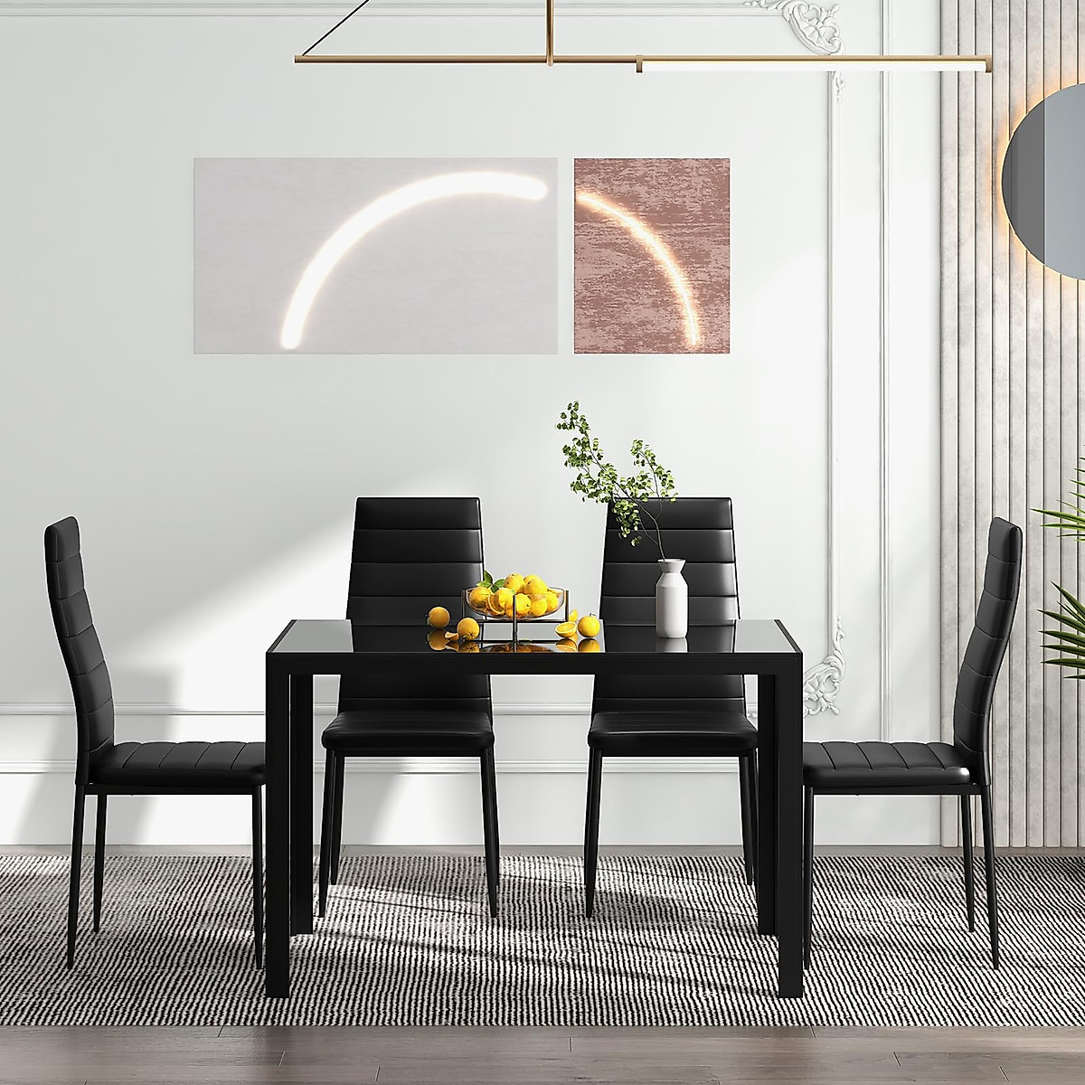 Tangkula Glass Dining Table Set for 4, Modern Tempered Glass Kitchen Table and Chairs, Glass Dining Room Table Set for Small Living Room, Kitchen