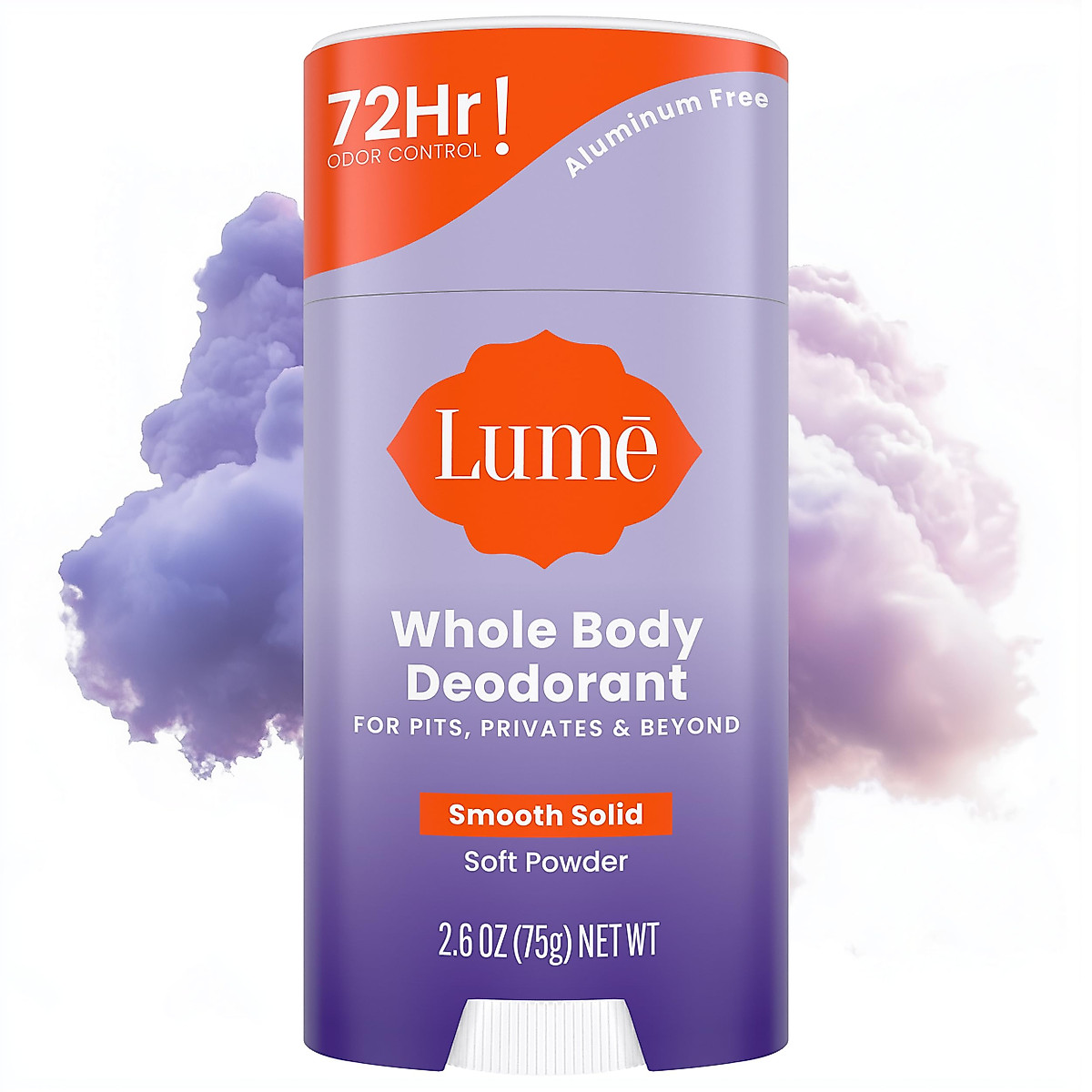 Lume Whole Body Deodorant - Smooth Solid Stick - 72 Hour Odor Control - Aluminum Free, Baking Soda Free and Skin Safe - 2.6 Ounce (Soft Powder)