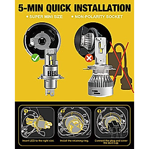 Fahren 2023 Newest H4/9003 LED Headlight Bulbs, 24000LM 600% Brighter, 1:1 Size Hi/Lo Dual Beam H4 HB2 LED Bulbs, 6500K Cool White, Direct Installation, Pack of 2