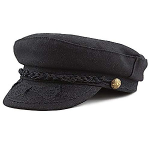 The Hat Depot 1400CD1970 Winter Unisex 100% Wool Greek Fisherman's Hat (S/M, Black)