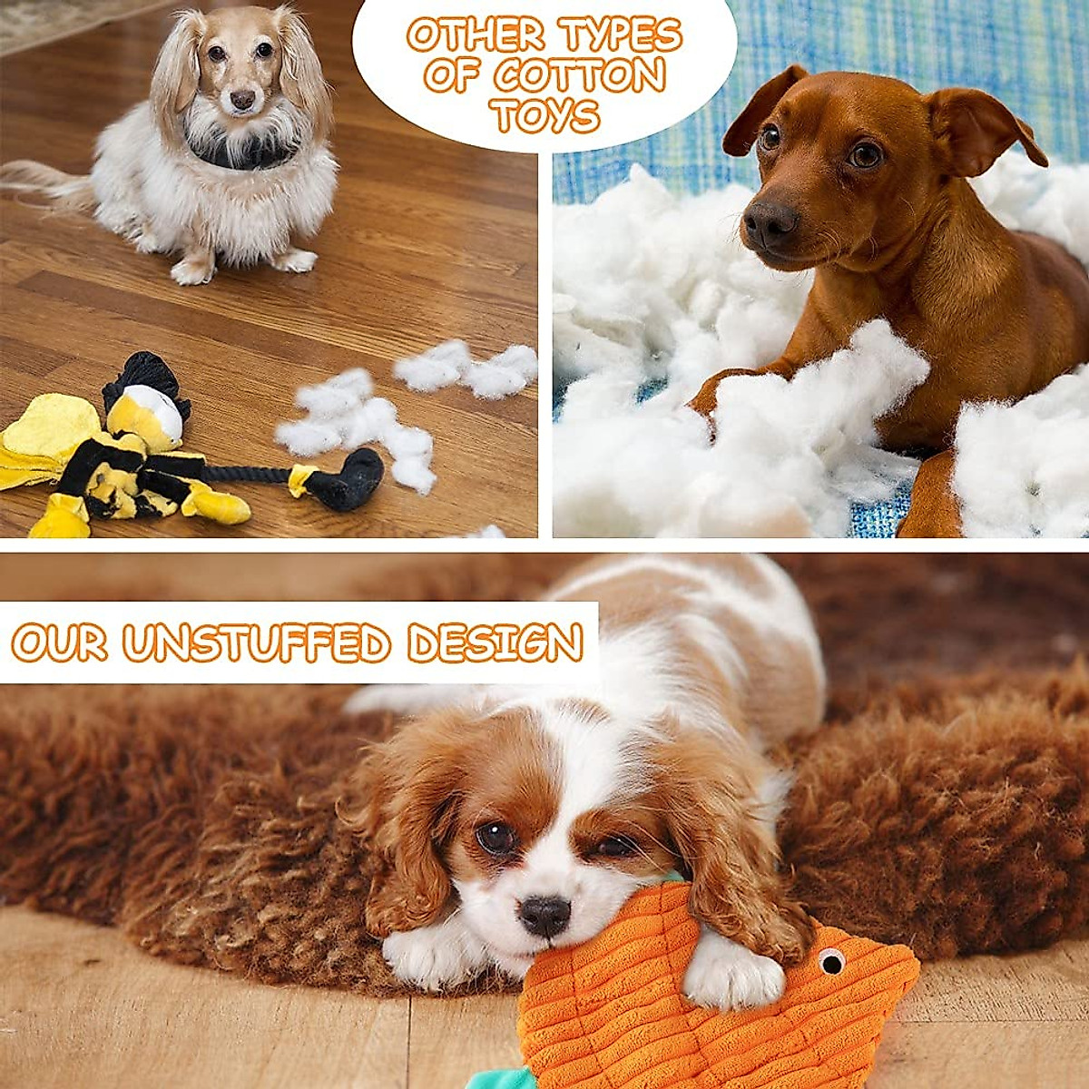 AWOOF No Stuffing Dog Toys, Crinkle Dog Toys Squeaky Dog Toys Cute Animal Dog Plush Toys for Small Medium Large Dogs Puppy Teething Chew Toys Dog Toys Bulk 5 Pack