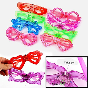 24 Packs LED Glasses for kids Glow in the dark Party Supplies Favor,6 LED 6 Shapes Glasses Flashing Plastic Light up Glass Toys Bulk 3 Replaceable Battery fit New Year Eve Party Supplies 2025 Holiday