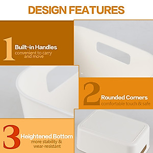 Hespama 6 Pack Small Plastic Storage Bins, White Organizer Basket Bins