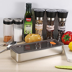 JUXYES Bacon Storage Container for Refrigerator, Stainless Steel Bacon Storage Box for Fridge with Transparent Lid, Airtight Bacon Storage Keeper, Deli Meat Saver Cuts Food Storage Organizer