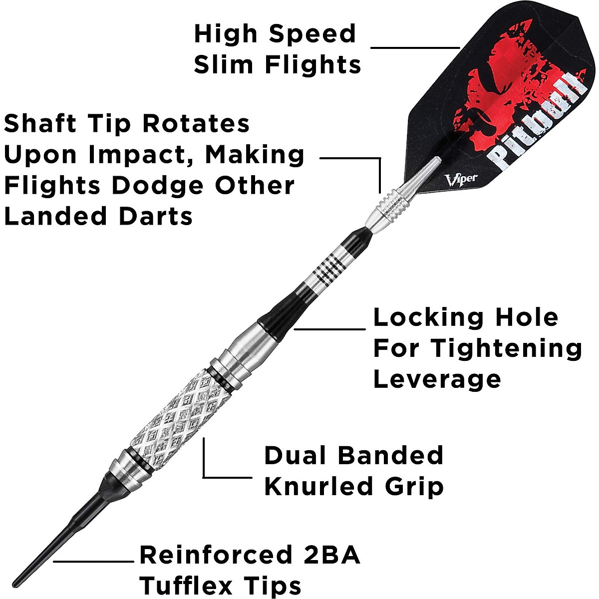 Viper by GLD Products unisex adult (18 Grams) Viper Pitbull 90 Tungsten Soft Tip Darts with Storage Travel Case Medium Knurling 18 Grams, Black, Wide Crosscut US