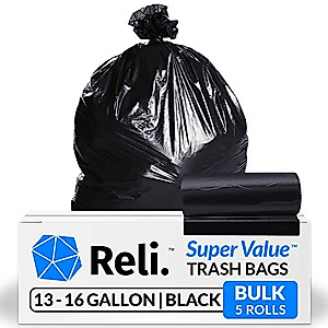 Reli. 13 Gallon Trash Bags, Black (250 Count) Tall Kitchen Garbage Bags 13 Gallon - 16 Gallon, Black Trash Can Liners