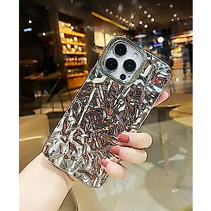 IAIYOXI Compatible with iPhone 13 Pro Max Glitter Case, Cute Fashion Bling Glitter Silver Tin Foil 3D Pleats Design for Women Girls with Soft Silicone, Shockproof Soft Case Cover for iPhone 14 Pro Max