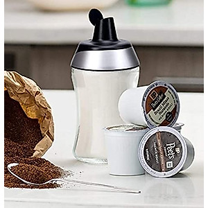 J&M DESIGN Sugar Dispenser w/Pour Spout For Coffee Bar Accessories, Tea Organizer Station Essentials, Coffee Gifts & Kitchen Baking w/Easy Spoon Pouring Shaker Lid - 7.5oz Glass Jar Container Bowl