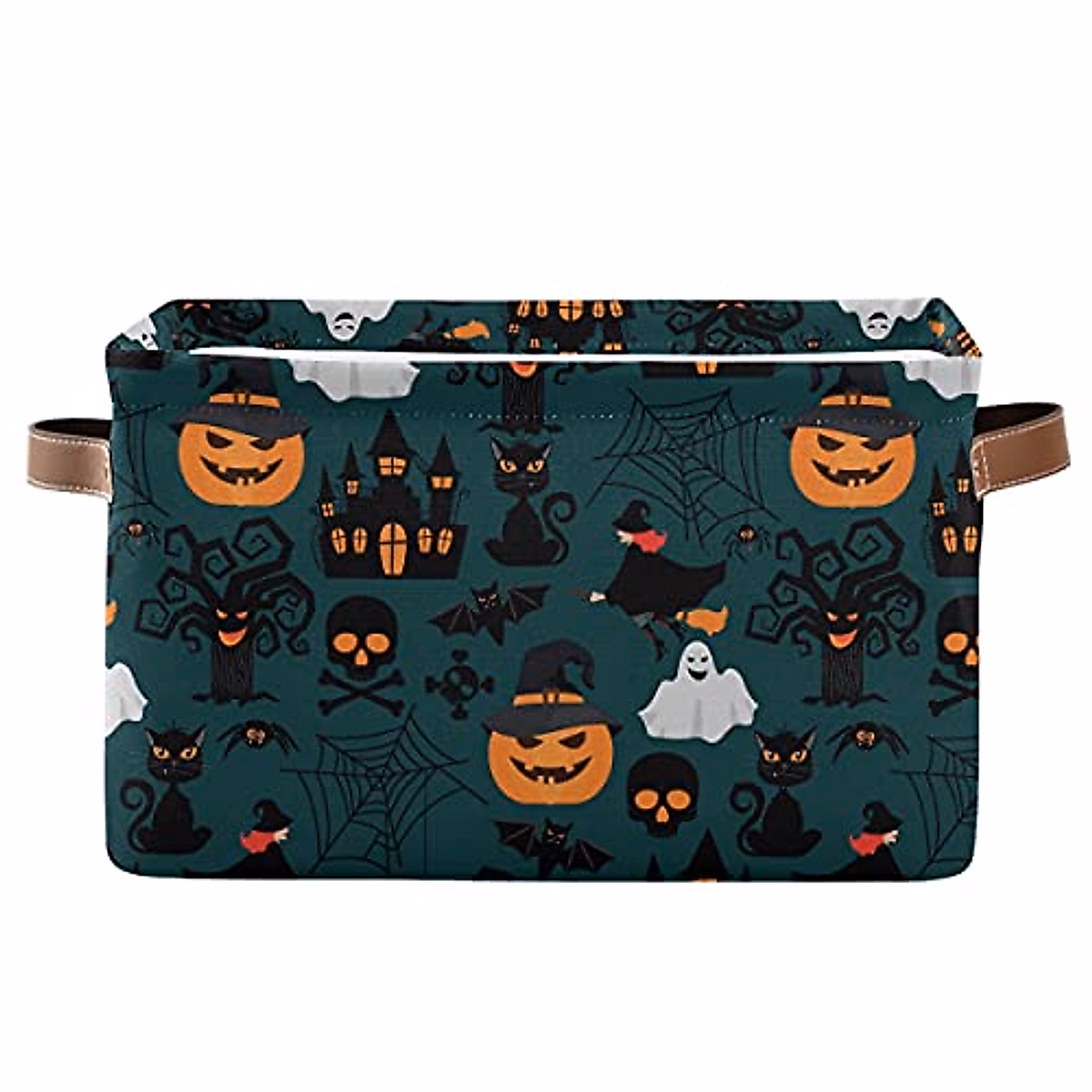 senya Large Foldable Storage Basket with Handles, Halloween Pumpkin Ghost Fabric Collapsible Storage Bins Organizer Bag for Baby Storage Toy Storage 15 x 11 x 9.5 inch