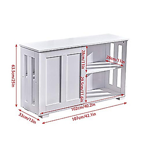 QIHANG-US Kitchen Storage Sideboard with Sliding Door, Farmhouse Barn Door Buffet Console Table, Antique Stackable Cabinet Cupboard with Shelves for Living Room Entryway Dining Room, Warm White