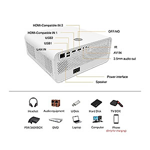 DROOS Mini Projector for Movies HQ7 7000 Lumens Led Projector Android Portable Beamer 1080P Full HD Home Cinema 300‘' Screen (projectors)