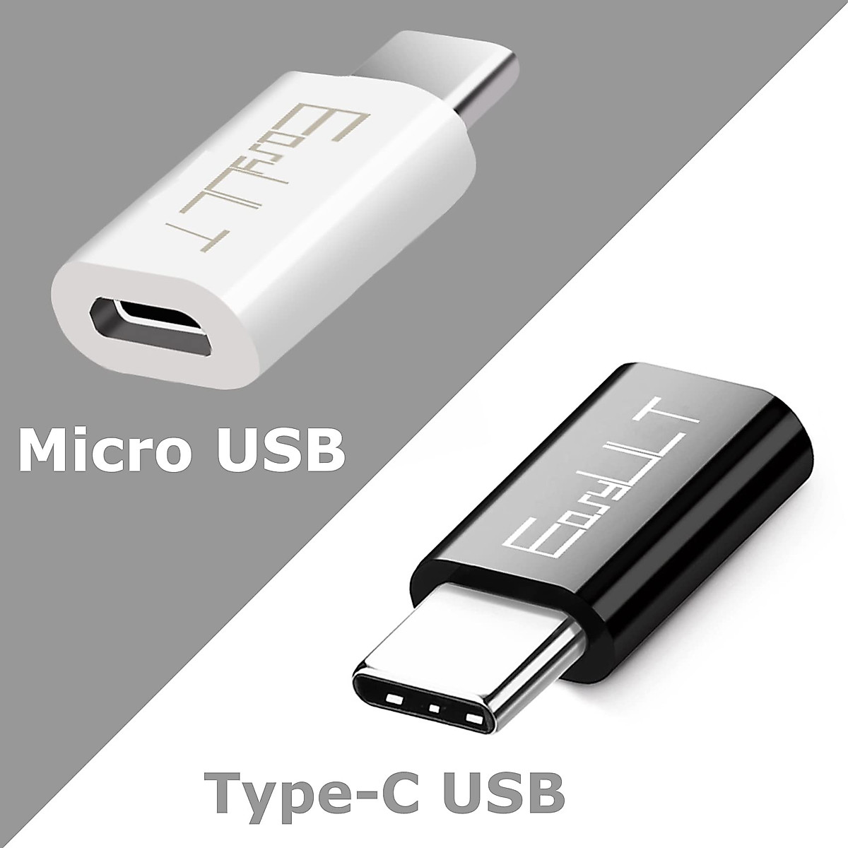 EasyULT USB C Adapter [2-Pieces] USB Type C to Micro USB Connector Adapter for New i/Pad, Samsung Galaxy S9/S8/Note 9/8, Huawei P40/Mate 20/10, LG etc (White Black)