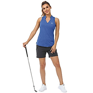 MoFiz Womens Sleeveless Sports Polo Shirts for Golf and Tennis Lightweight Racerback for Outdoor Hiking Blue M