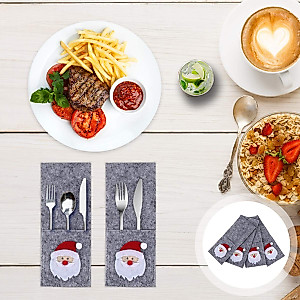 GALPADA 4Pcs Christmas Silverware Holder Pocket Tableware Cutlery Organizers Felt Xmas Santa Claus Fork Spoon Flatware Bags Christmas Dinner Table Decor