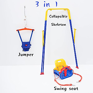 3-in-1 Swing Set Baby Jumper and Bouncers for Toddler, Baby Swing is Suitable for Indoor and Outdoor Play, with a Foldable Metal Stand for Easy Storage, and Comes with Instructions for Easy Assembly.