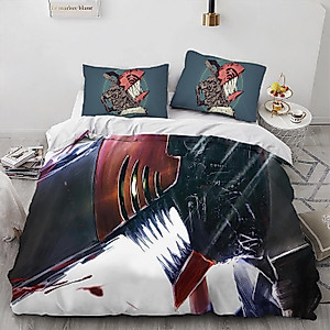 MARRKT Chainsaw Demon Anime Denji Duvet Cover Set, 100% Microfiber Bedding Sets, 3 Pieces Ultra Soft Skin-Friendly Comforter Cover Set (1 DuvetCover+2 Pillowcase) (02,Queen 90x90inch)