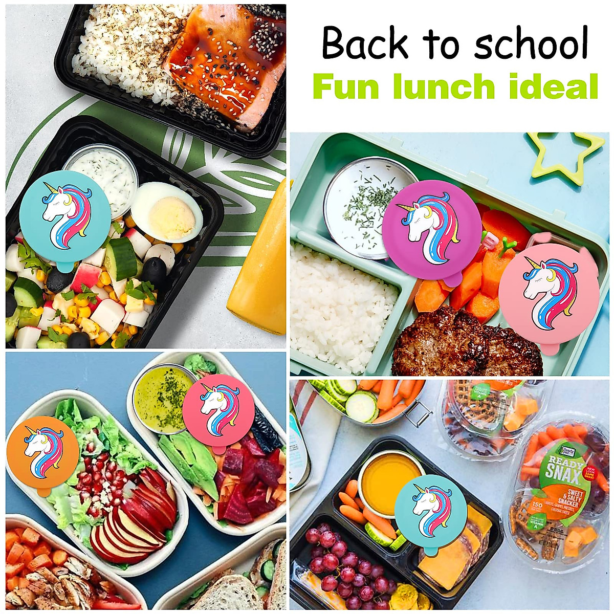 Salad Dressing Container Silicone Lids, 6 Pack Replacement Lids for Most Diameter 2.36in Stainless Steel Condiment Sauce Cups, Kids Bento Lunch Box Accessories (Cups are not Included)